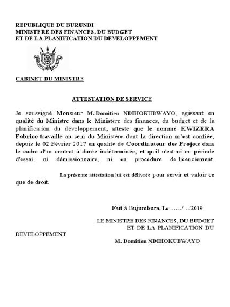 Attestation de Service | PDF