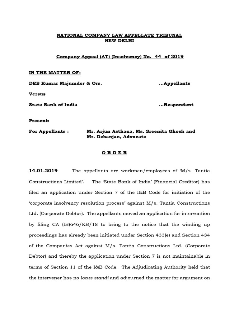 DEB Kumar Majumder V SBI | PDF | Bankruptcy | Tribunal