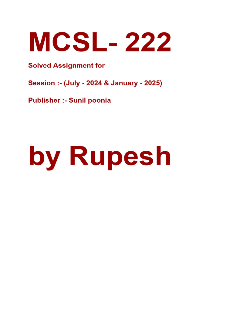 MCSL - 222 Solved Assignment (July - 2024 & January - 2025) - Unlocked | PDF