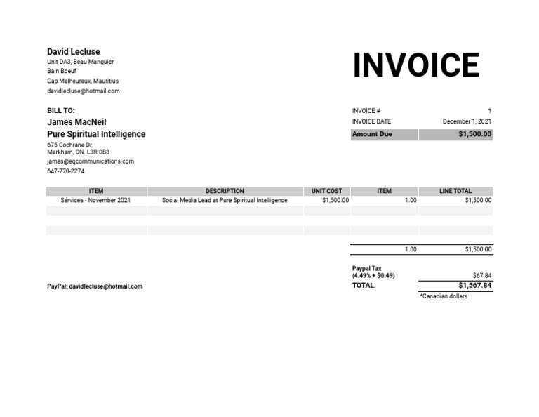 Invoice for Social Media Services | PDF