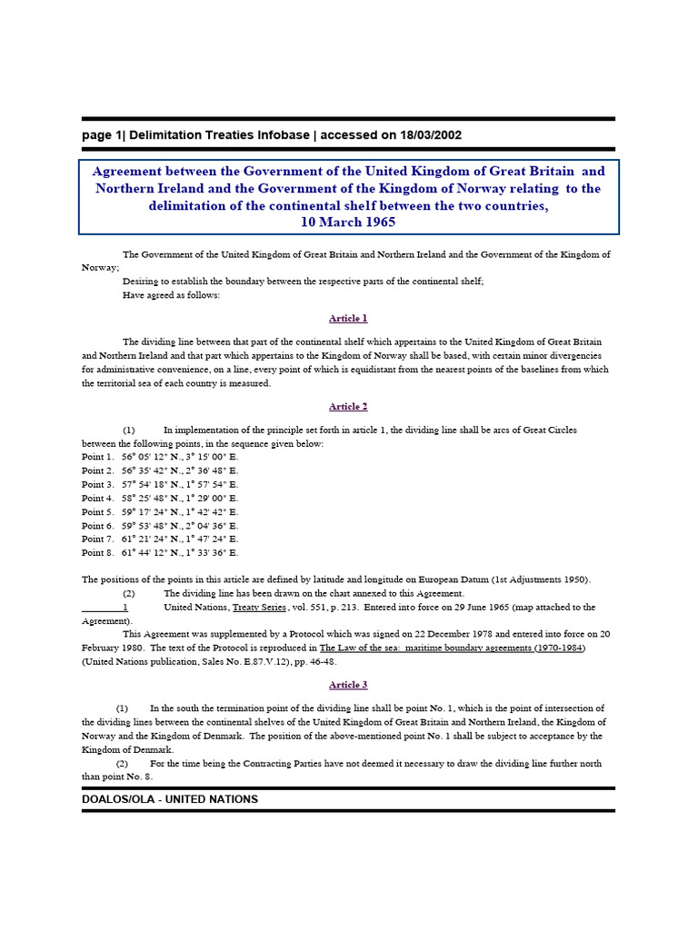 UK-Norway Continental Shelf Agreement | PDF | Territorial Waters ...