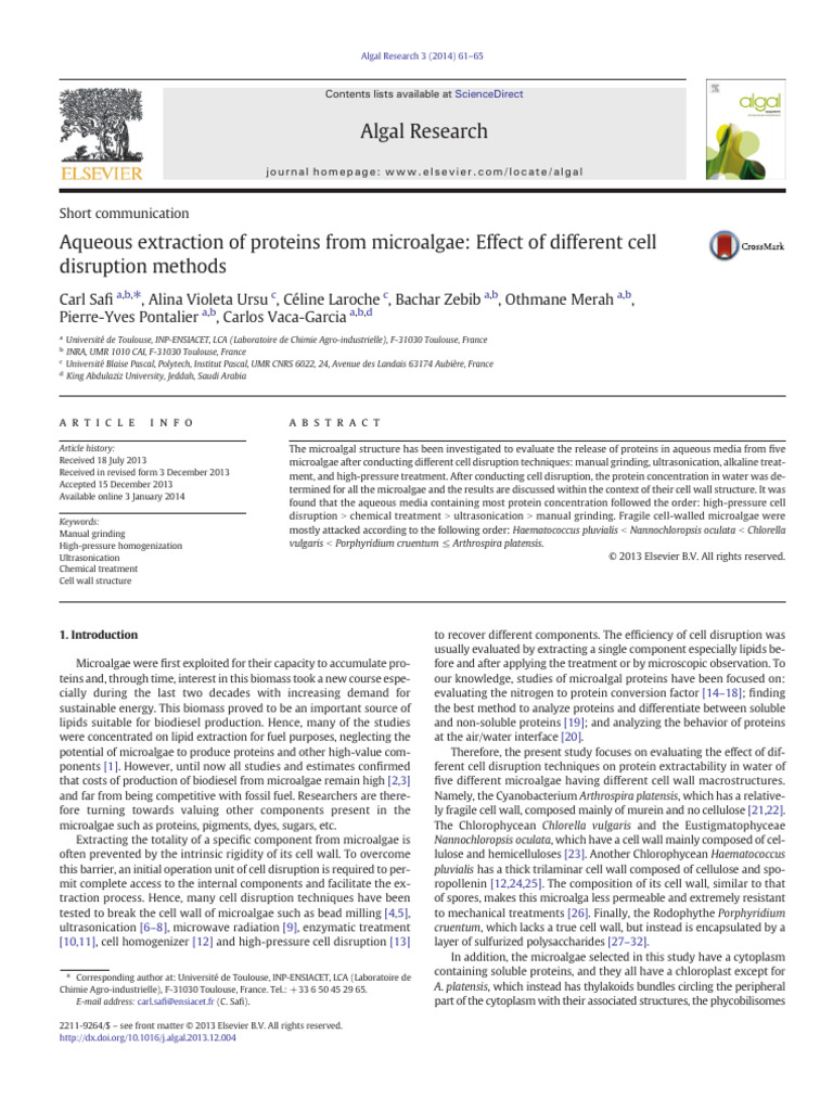 Protein Extraction from Microalgae Methods | PDF | Cell Membrane | Proteins