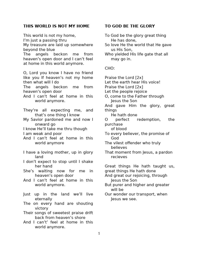 Song Book | PDF | Glory (Religion) | Jesus