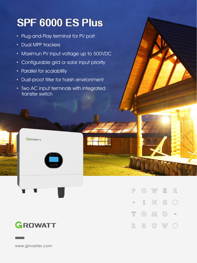 Growatt SPF 6000 ES Plus 6kva Inverter Datasheet | PDF | Electricity ...