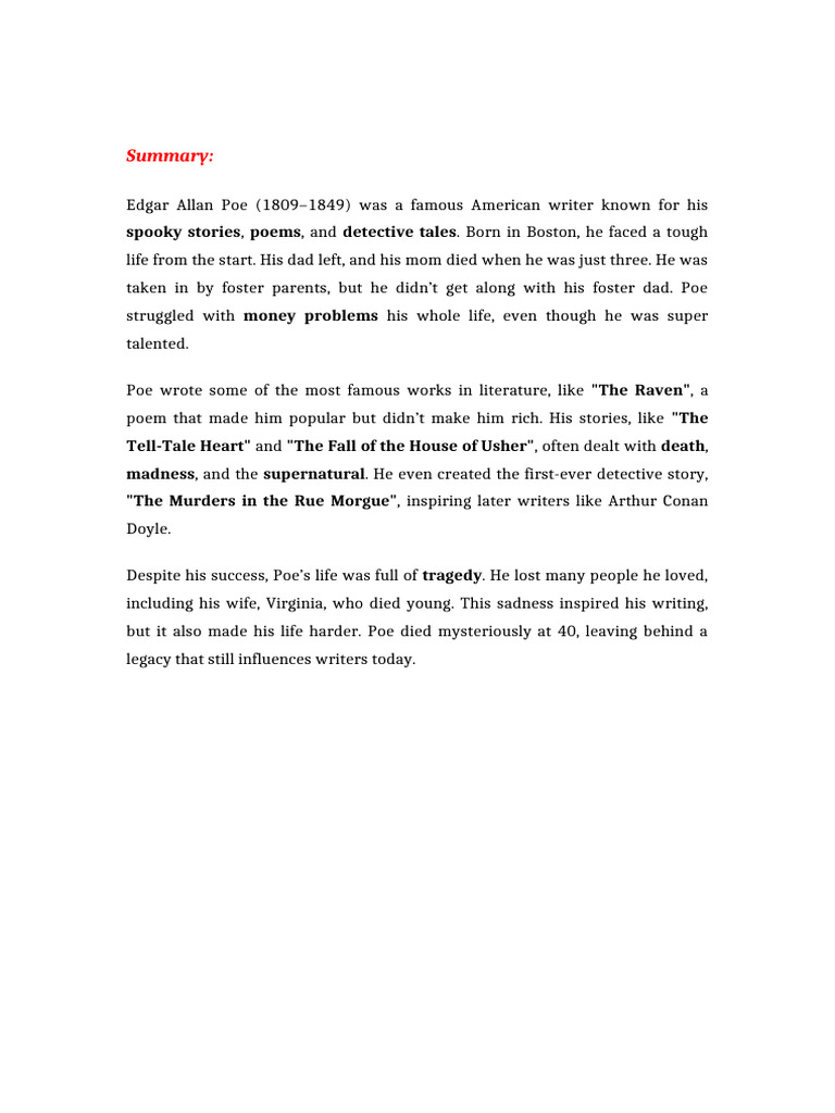 Essay About Edgar Allan Poe | PDF