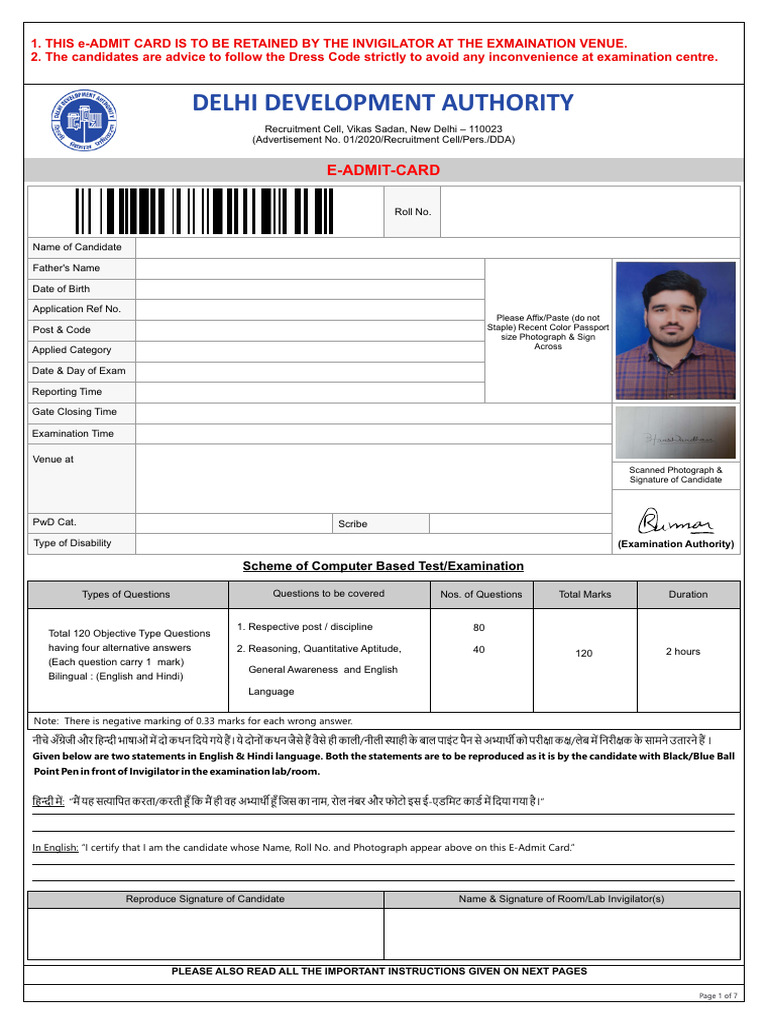 Candidate Hall Ticket | PDF