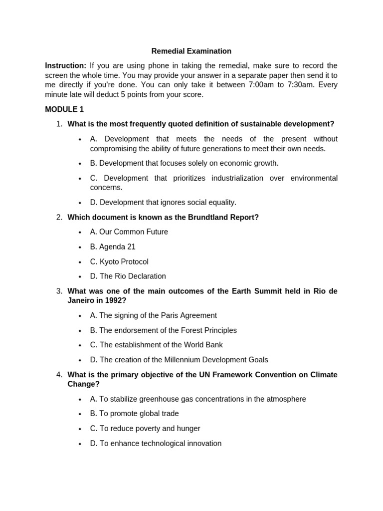 Remedial Examination - SOC101 | PDF | Food Security | Sustainability