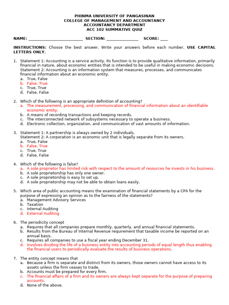 ACC 102 Summative Test | PDF | Debits And Credits | Expense
