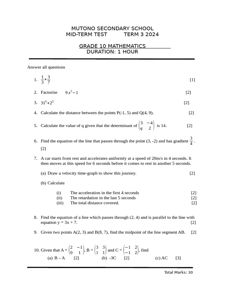 Grade 10 maths | PDF | Speed | Mechanical Engineering