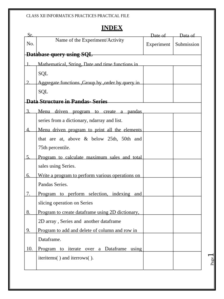 Class Xii Ip Practical File Pdf Database Index Computer Programming 9426