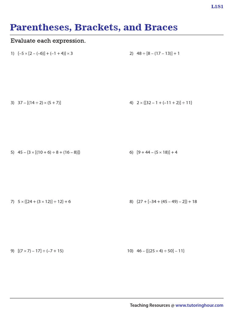 Add Sub Mul and Divi With Parent Bracket and Braces | PDF