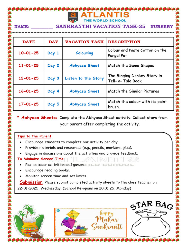 Nursery Sankranthi Vacation Task-25 | PDF