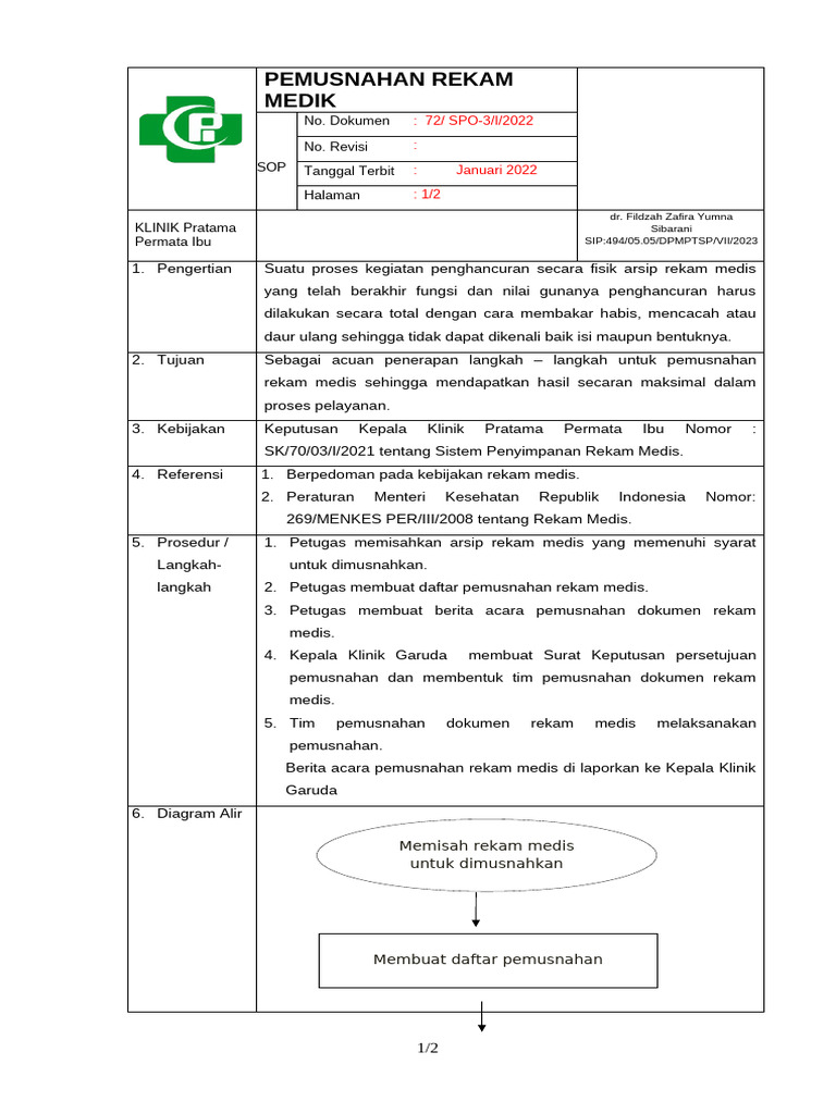 Spo Pemusnahan Rekam Medis | PDF