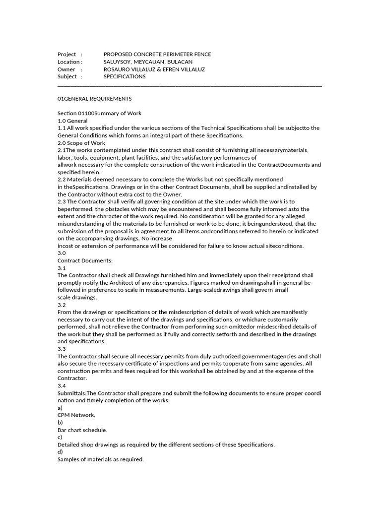 Specs Fence | PDF | Specification (Technical Standard)