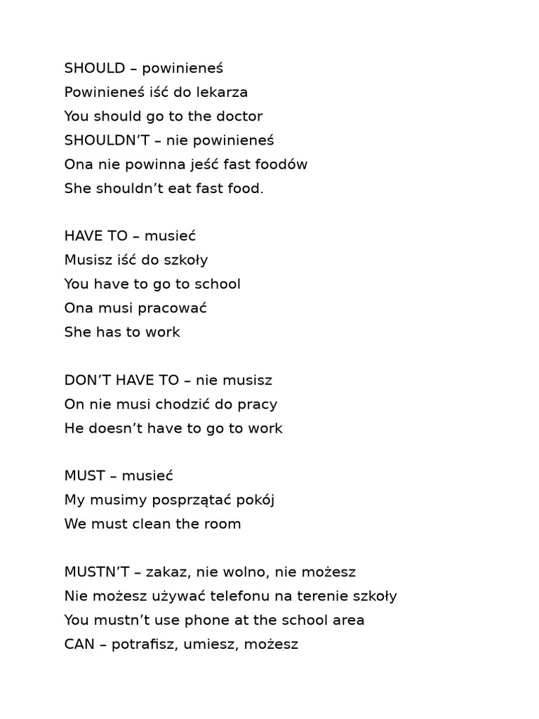 Zosia Modal Verbs Notatka | PDF