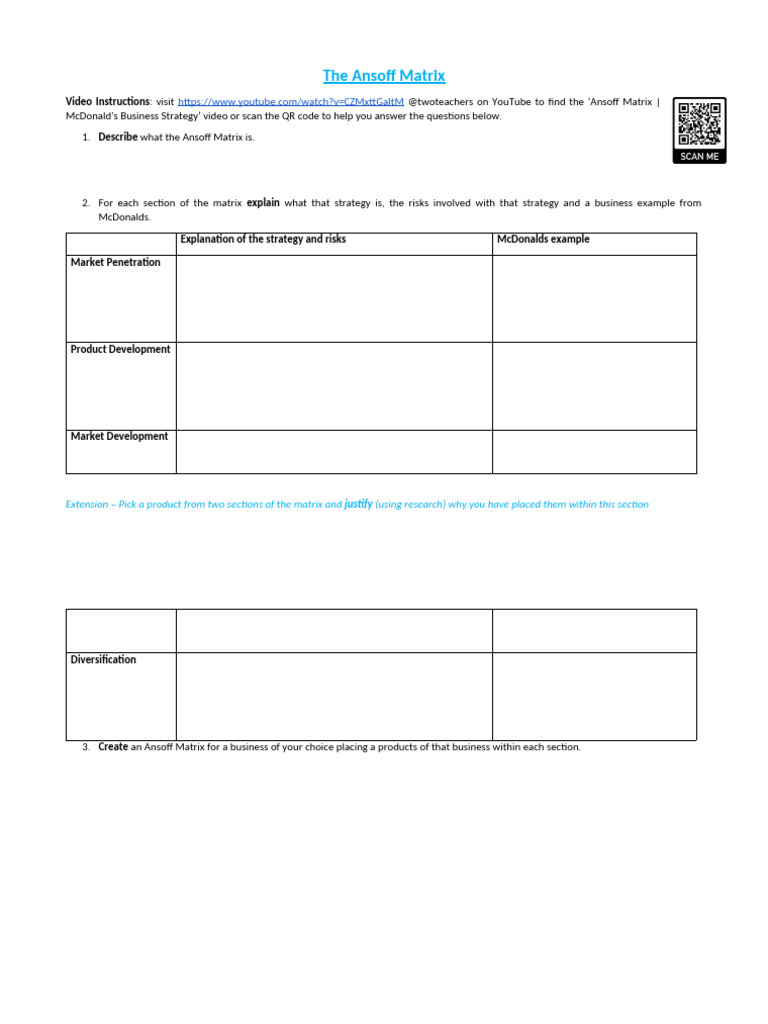 Ansoff Matrix Activity | PDF