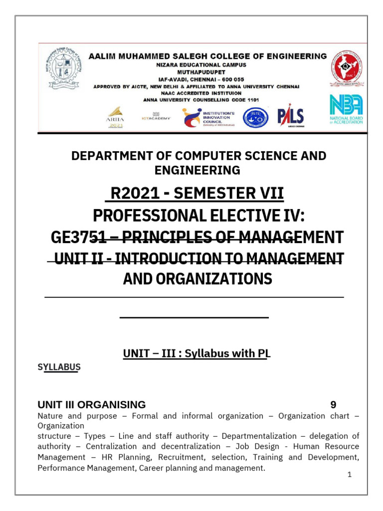Ge3751 - Pom Unit - III Notes Final | PDF | Organizational Structure ...