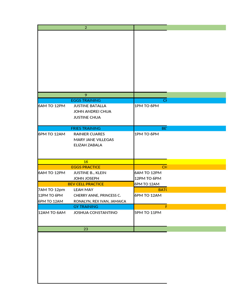 Weekly Training Schedule Overview | PDF
