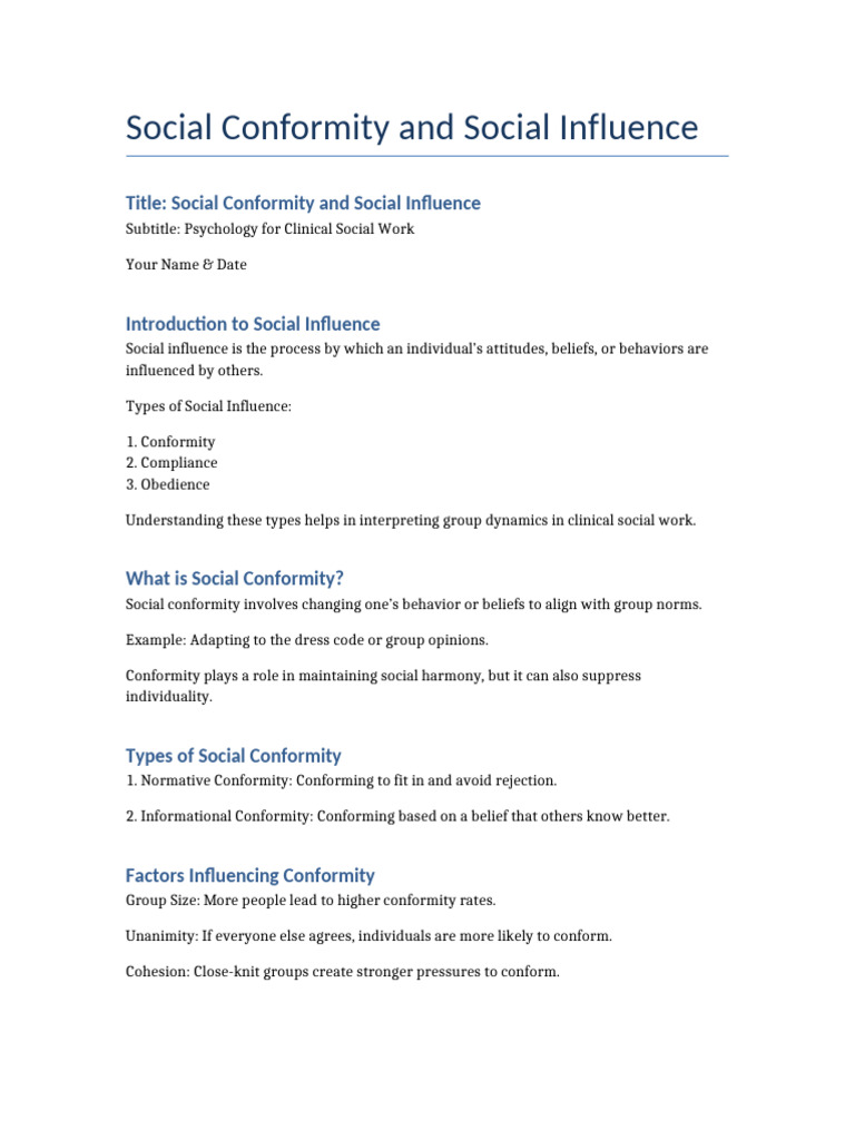 Social Conformity and Social Influence Presentation | PDF