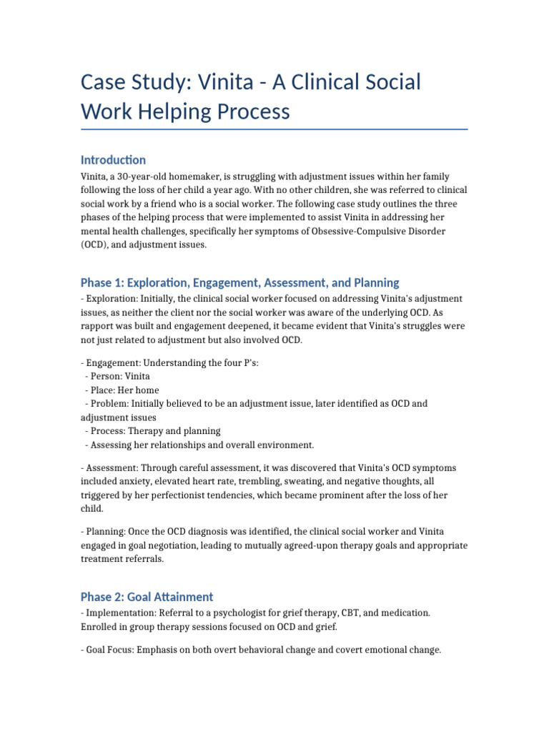 Vinita's Clinical Social Work Case Study | PDF