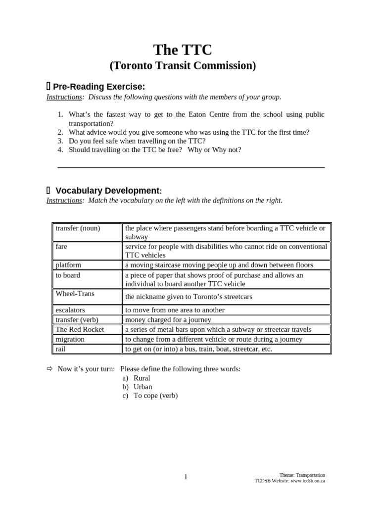 Act_1_The_TTC | PDF | Linguistics | Public Transport