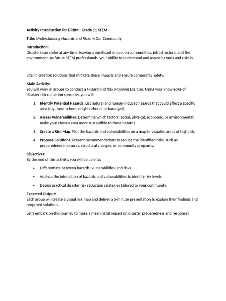 Activity Introduction For DRRM | PDF
