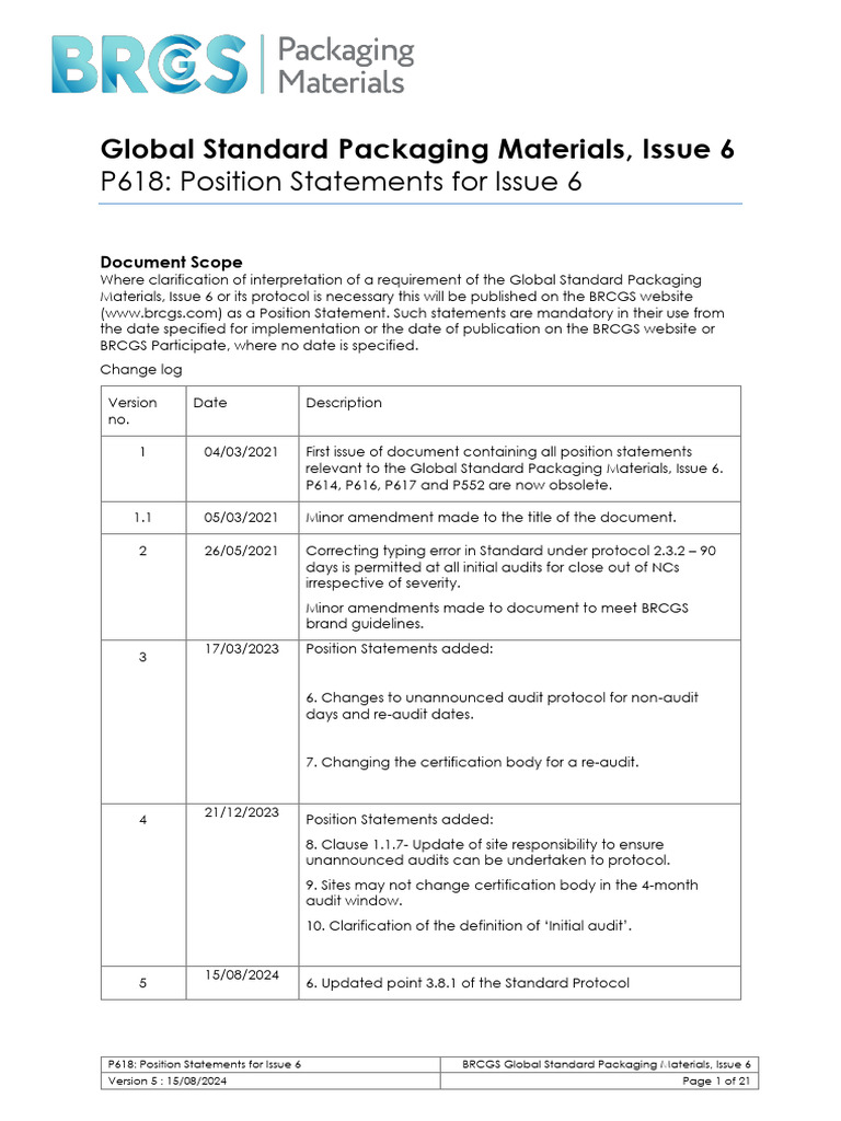 p618 Position Statement For Issue 6 V 5 15 08 2024 | PDF | Packaging ...