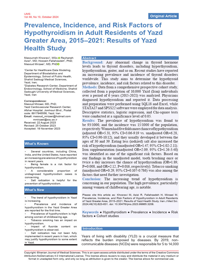 IJMS - Volume 49 - Issue 10 - Pages 623-631 | PDF | Thyroid | Medical Specialties
