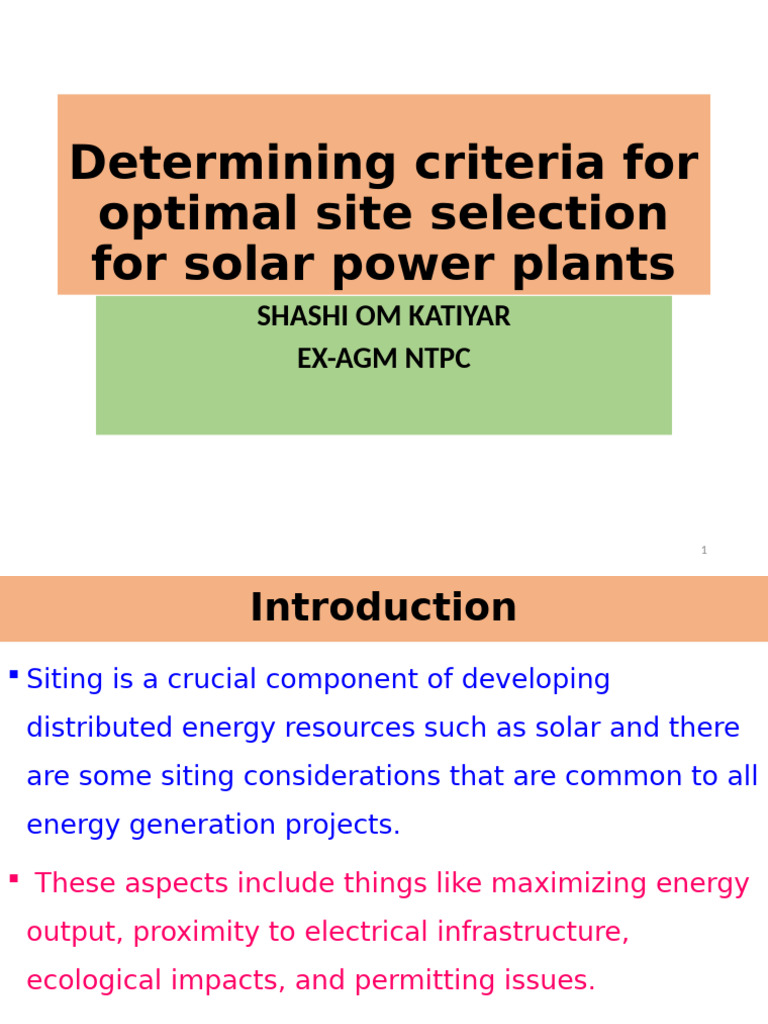 Determining Criteria For Optimal Site Selection | PDF | Photovoltaics ...