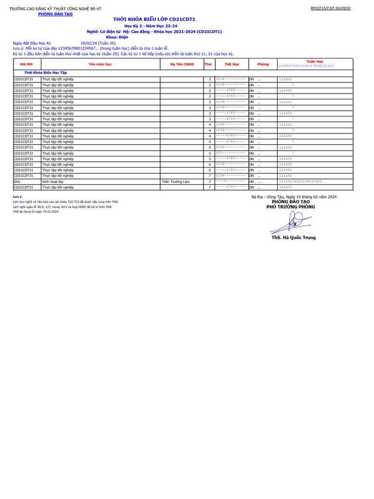 TKB Lop Hk2 Nam Hoc 2023-2024. | PDF