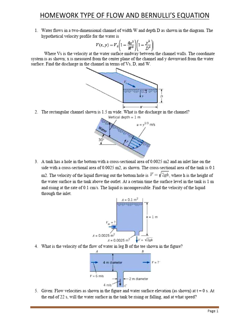 Homework Type of Flow and Bernulli's Equation | PDF | Pressure ...