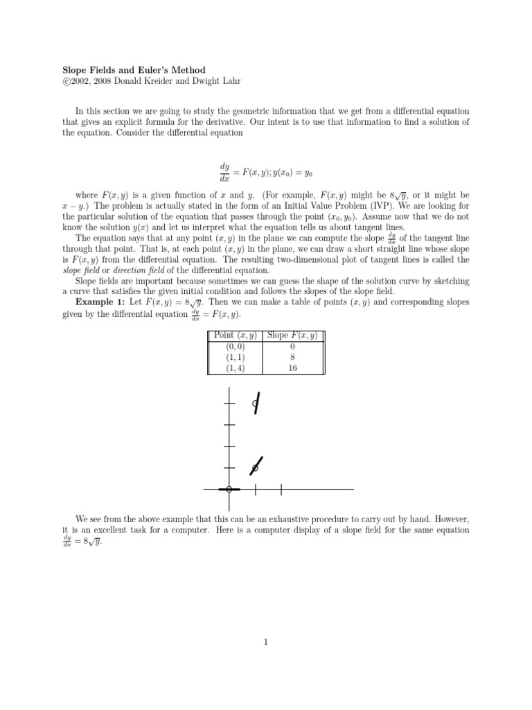 Slope Fields and Euler’s Method | PDF | Tangent | Slope