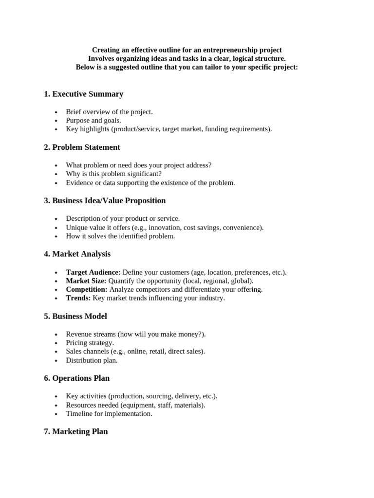 Outline For An Entrepreneurship Project | PDF
