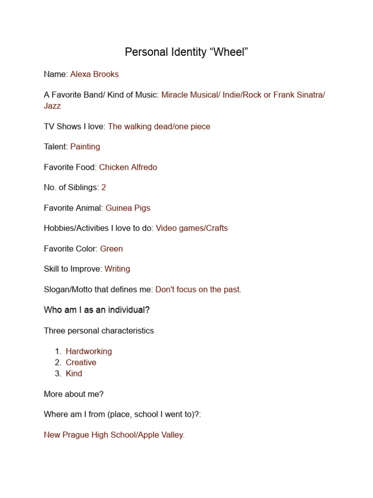 Personal Identity "Wheel" | PDF