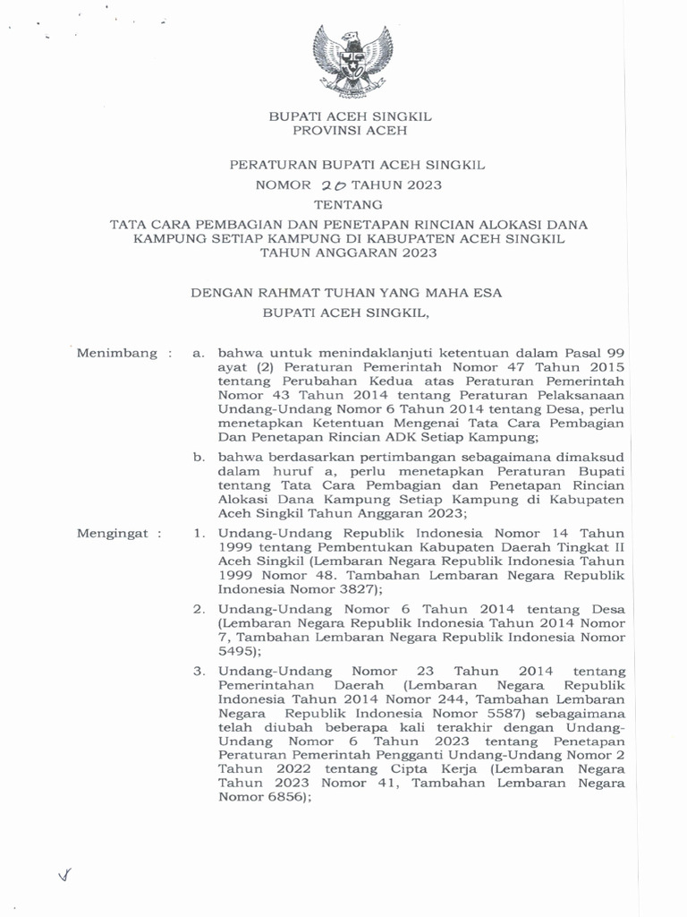 Perbub Nomor 20 Tahun 2023 | PDF