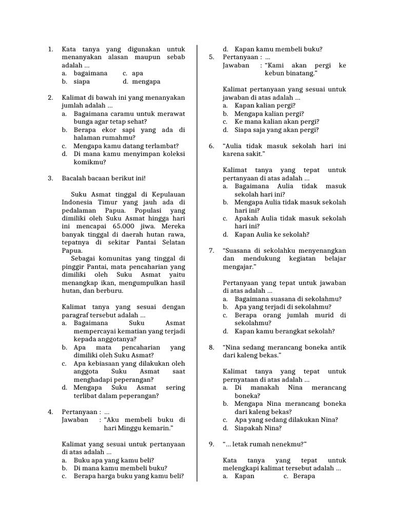 Latihan Soal Kata Tanya | PDF