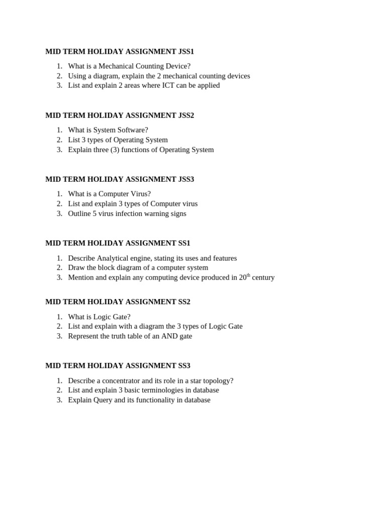 Ict Mid Term Holiday Assignment | PDF
