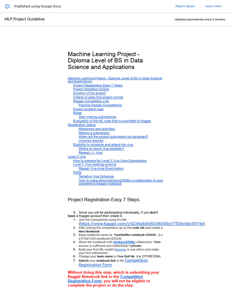 MLP Project Guidelines for IITM Students | PDF | Data Analysis ...