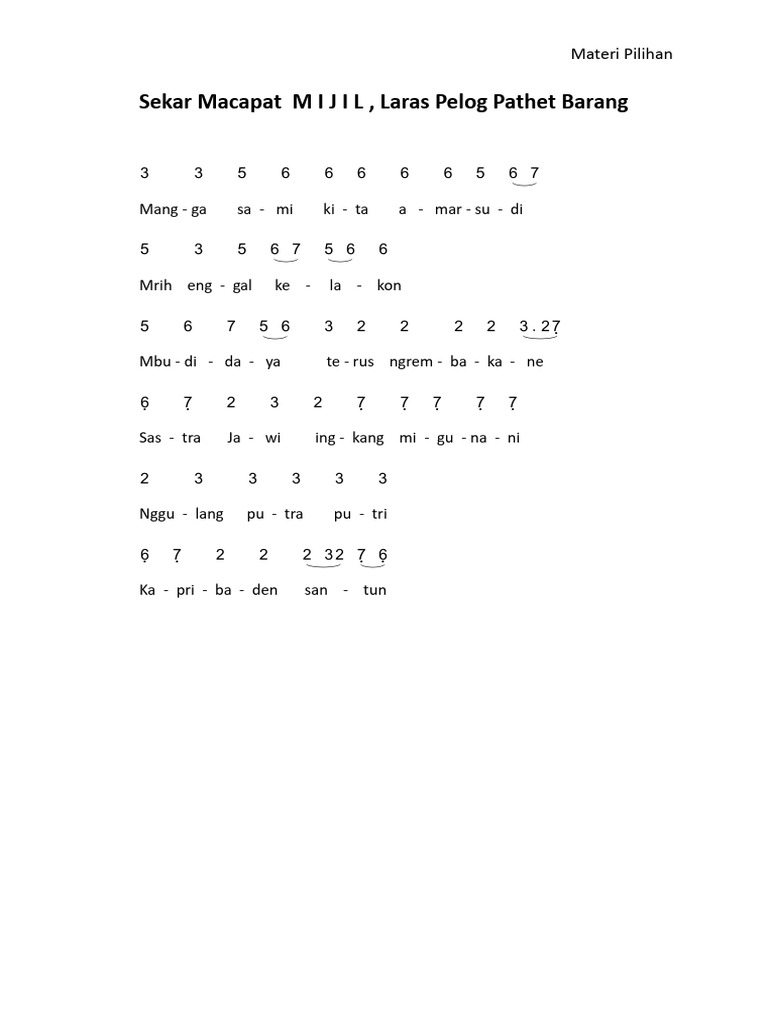 Macapat Pilihan - Mijil Pelog Barang | PDF