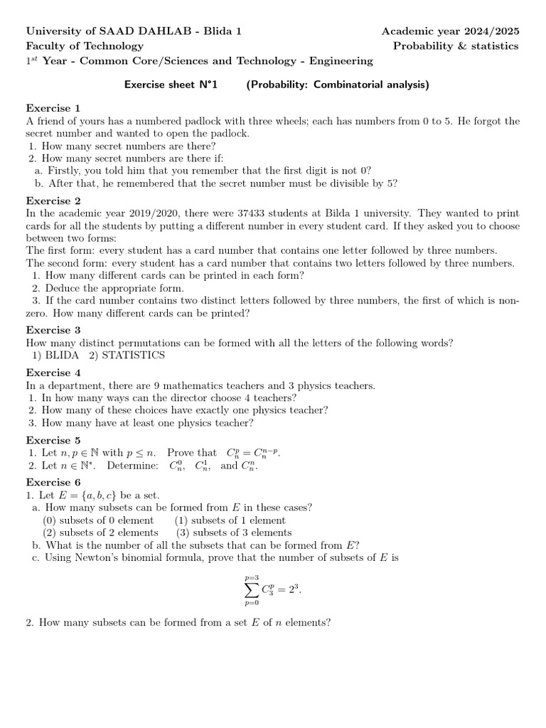 Série 1 | PDF | Discrete Mathematics | Mathematical Concepts