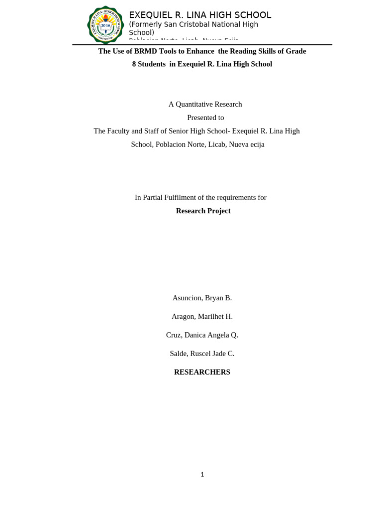 RESEARCH-PROJECT-CHARACTER-1-3-2 | PDF | Literacy | Reading Comprehension