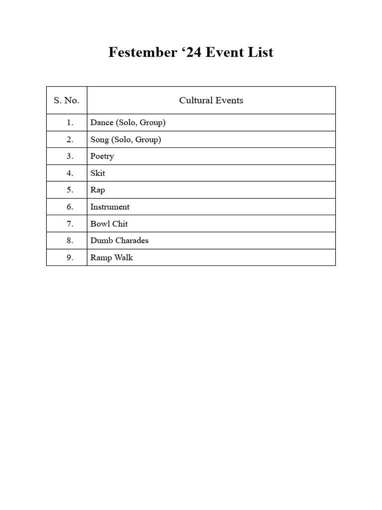 Festember 2024 Event List | PDF