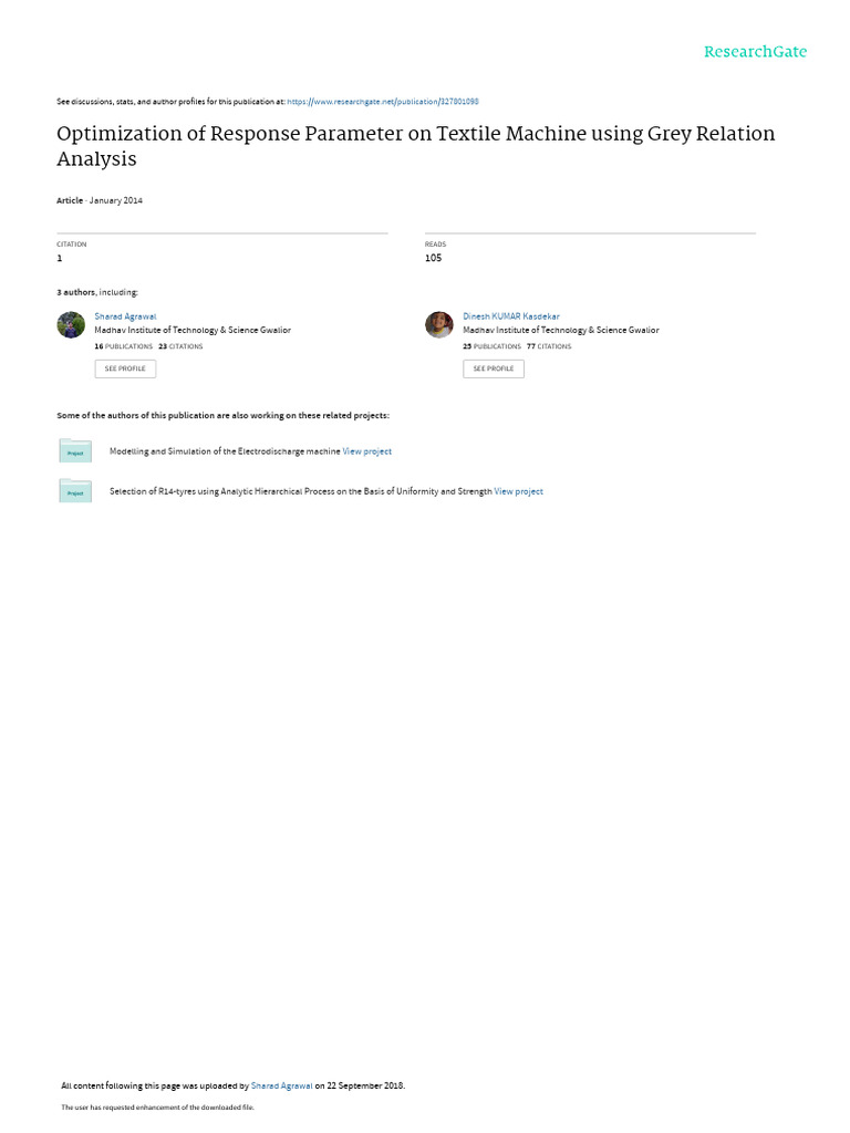 Optimization of Response Parameter On Textile Machine Using Grey Relation Analysis | PDF ...