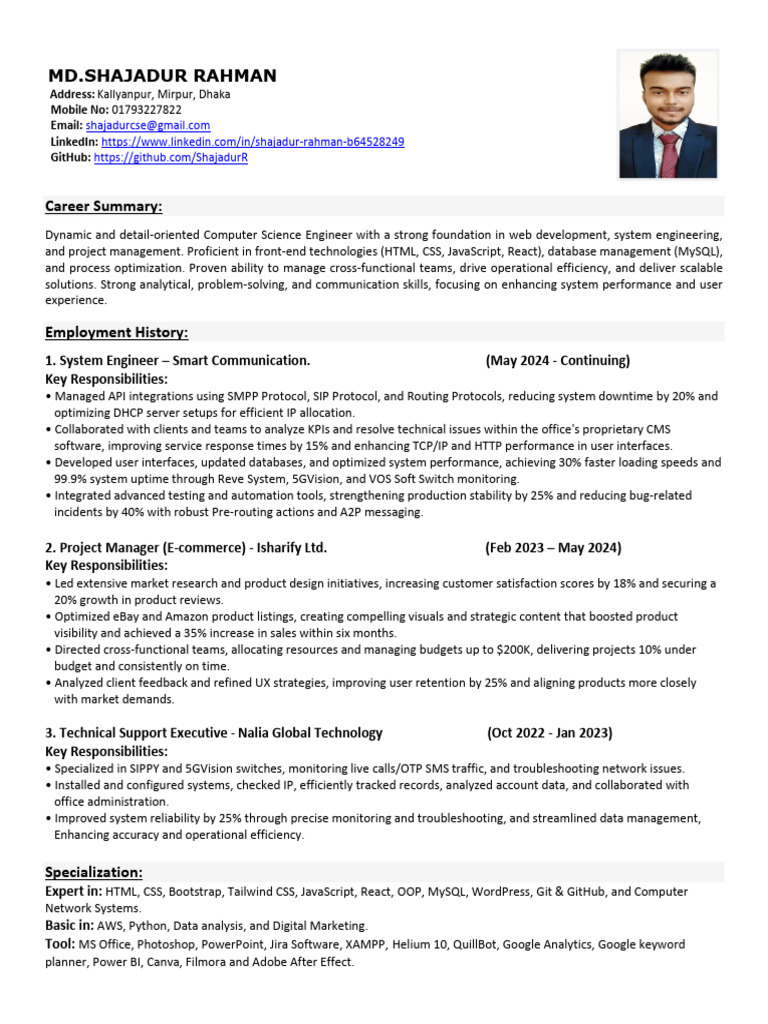 Md.Shajadur_Rahman_CV | PDF | Web Development | Internet