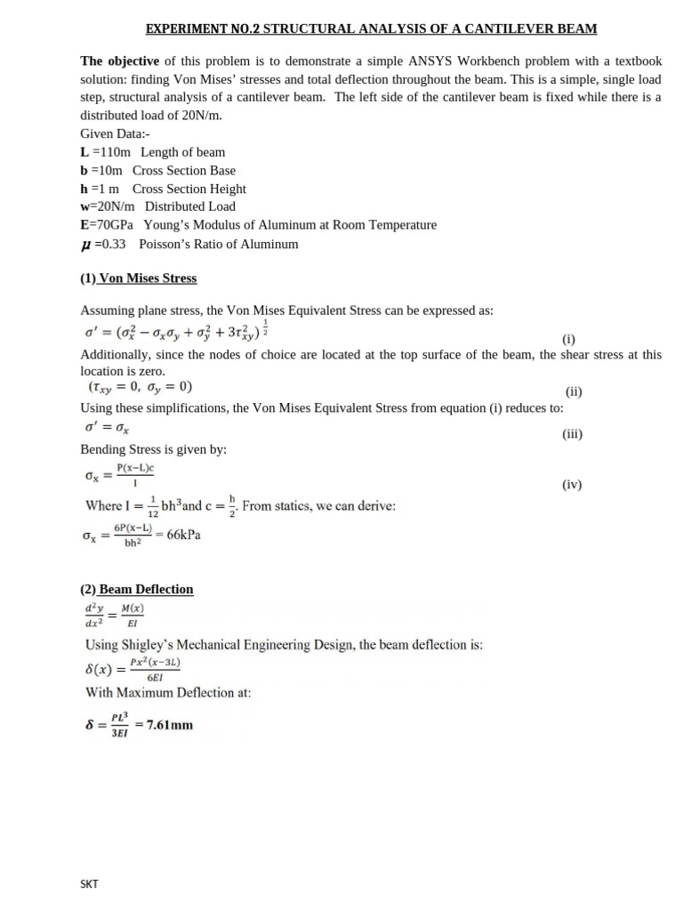 Exp. 2 Structural Analysis of A Cantilever Beam - Write | PDF | Beam ...