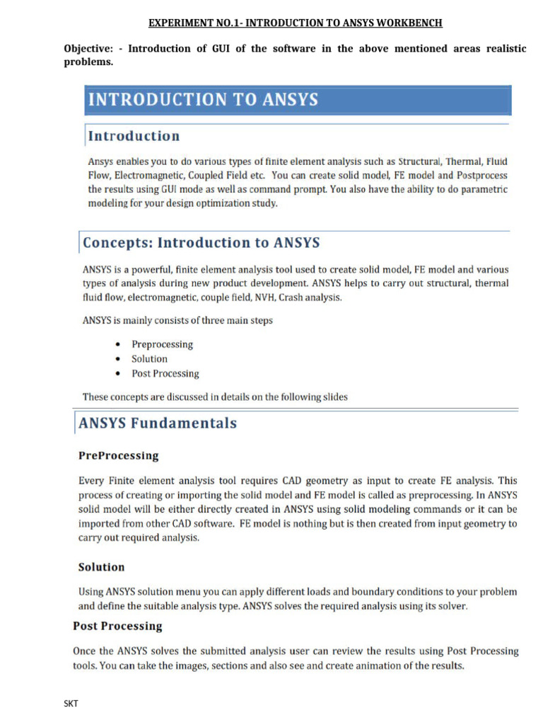 Exp. 1 Introduction to Ansys_Take Print | PDF | System | Graphical User Interfaces