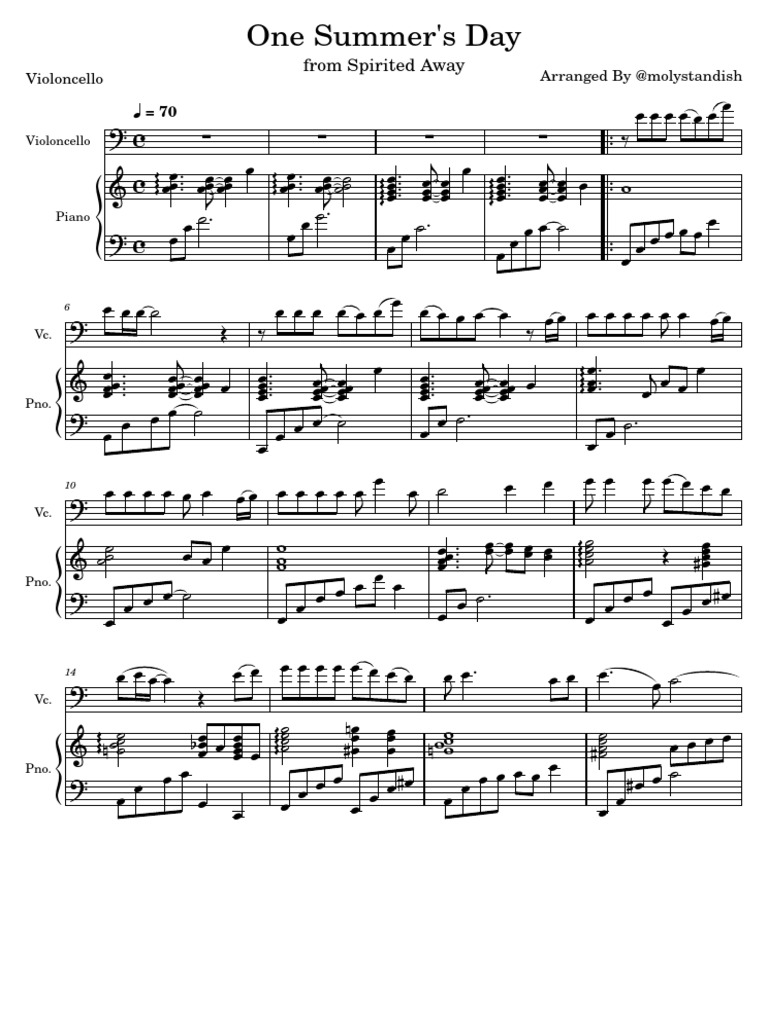 One Summers Day Spirited Away/Cello and Piano Duet | PDF