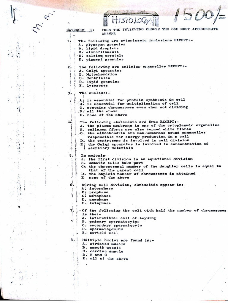 MCQs Histology | PDF