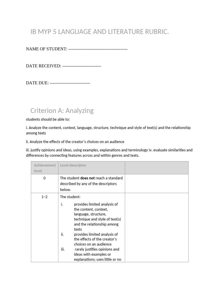 IB_MYP 4&5 RUBRIC | PDF | Communication | Linguistics