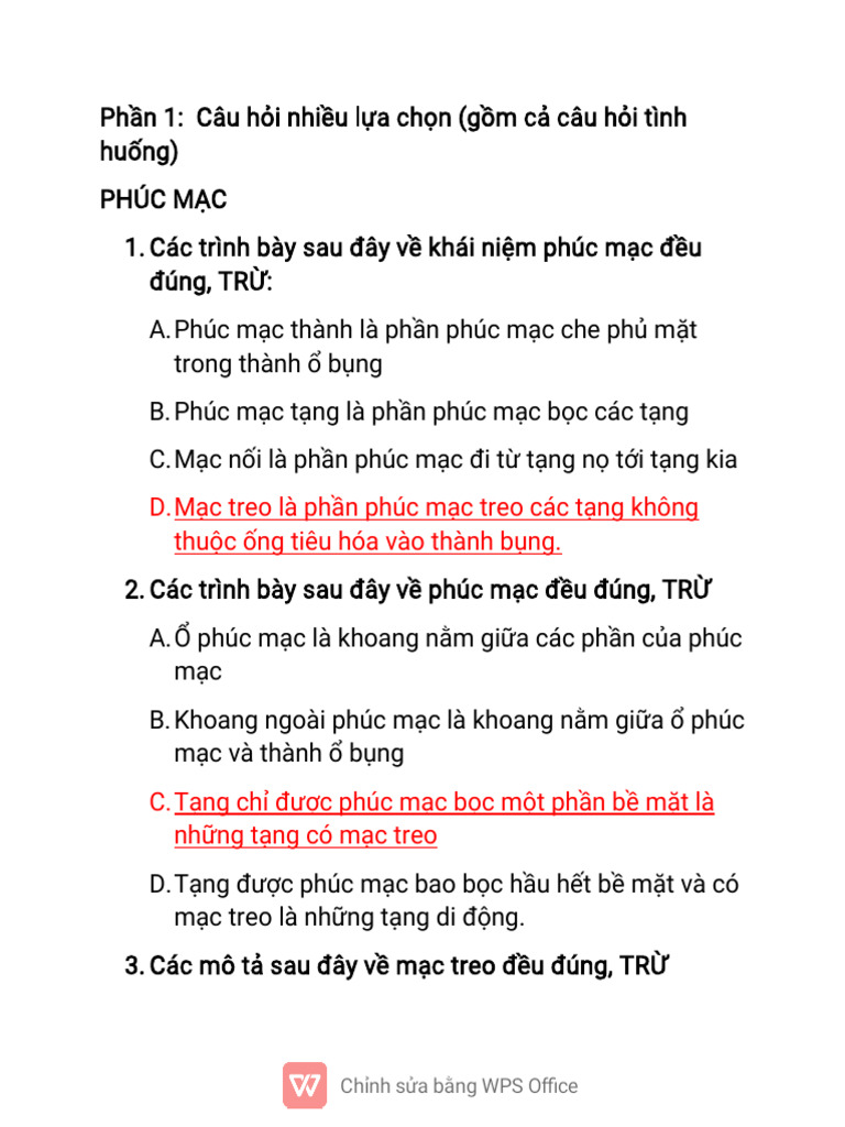 Bo cau hoi trac nghiem giai phau | PDF